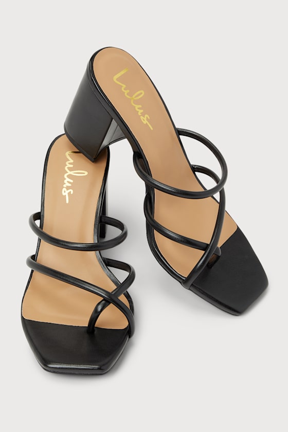 Black High Heel Sandals - Mid Block Heels - Slide Sandals - Lulus