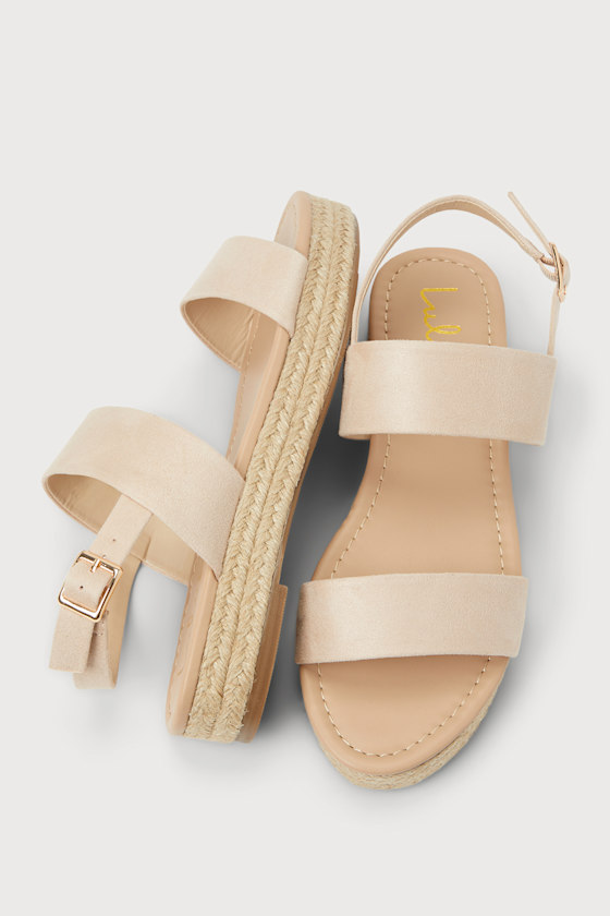 Light Nude Sandals - Raffia Flatform Sandals - Slingback Sandals - Lulus