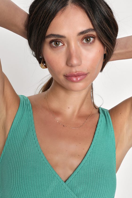 Teal Green Ribbed Tank Top - Surplice Tank Top - Cropped Tank Top - Lulus