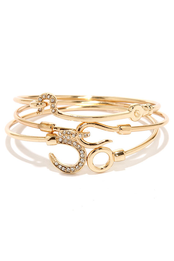 Cute Gold Bangles - Bangle Set - Rhinestone Bracelets - $12.00 - Lulus