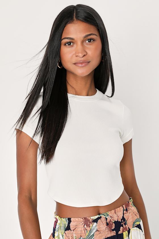Ribbed Knit Crop Top - Crew Neck Crop Top - White Crop Top - Lulus