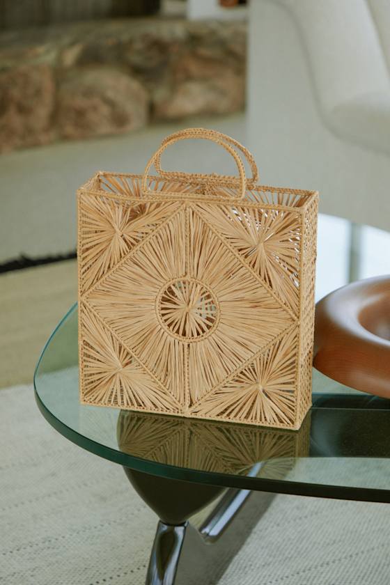 Tan Structured Bag - Woven Straw Handbag - Straw Wrapped Bag - Lulus