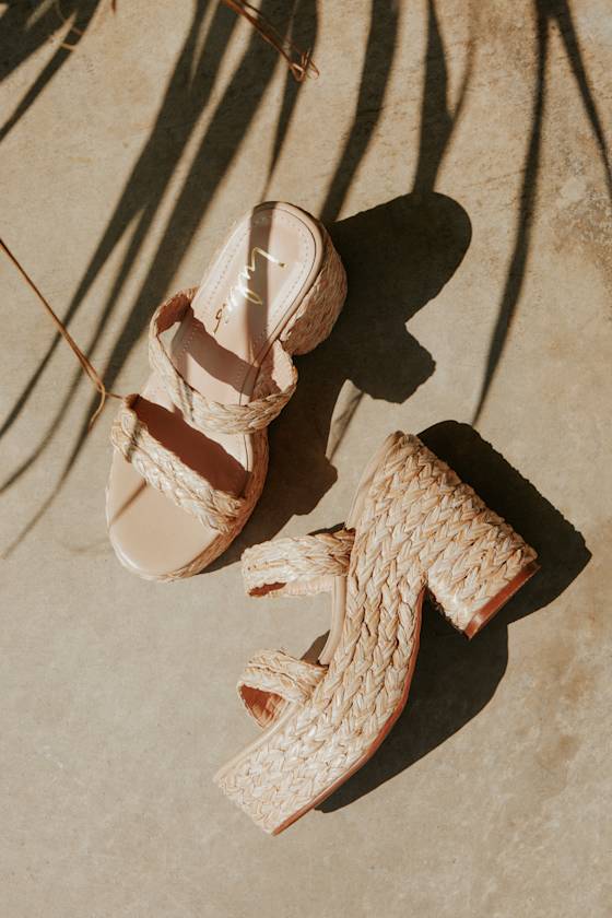 Beige Raffia Sandals - Platform Slide Sandals - Raffia Sandals - Lulus