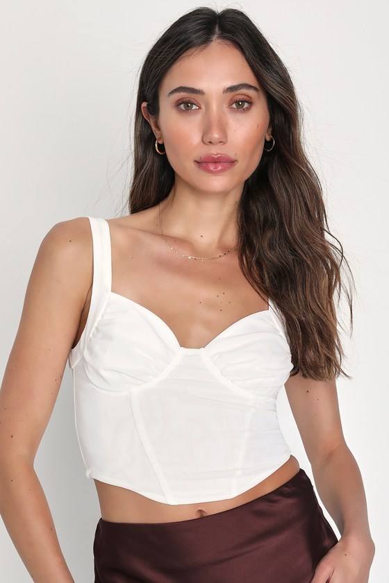 Flirty Ivory Sleeveless Top Bustier Top Mesh Crop Top Lulus