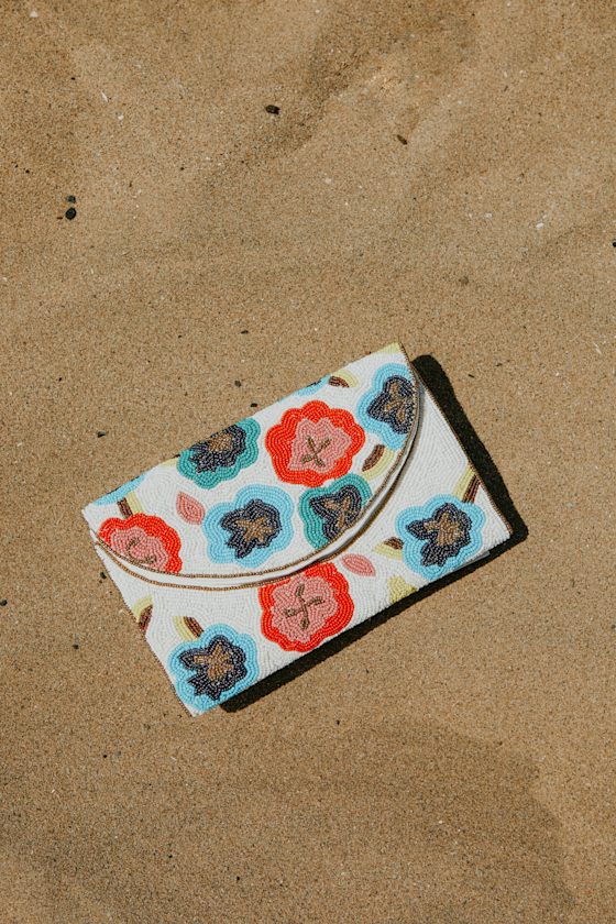 Colorful Beaded Clutch - Floral Print Clutch - Seed Bead Clutch - Lulus