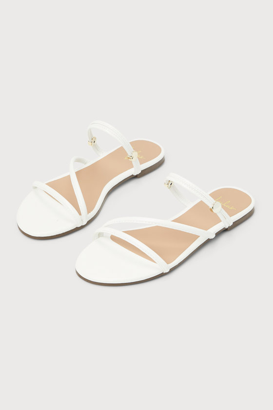 Cute White Sandals - Flat Slide Sandals - Strappy Slide Sandals - Lulus
