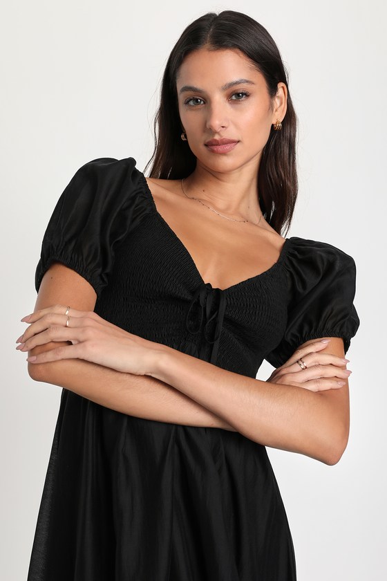 Smocked Midi Dress Puff Sleeve Midi Dress Black Dress Lulus