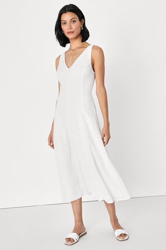 White Sleeveless Dress - Eyelet Midi Dress - Embroidered Dress - Lulus