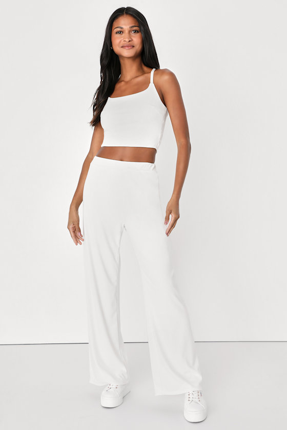 White Ribbed Lounge Set - 2PC Lounge Set - Bridal Lougewear - Lulus