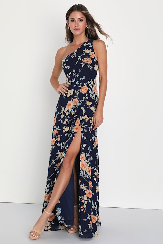 Navy Blue Bridesmaid Dress - One-Shoulder Dress - Chiffon Dress - Lulus