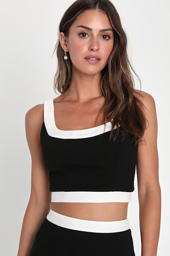 Flirty Black Crop Top - Color Block Top - Sleeveless Crop Top - Lulus