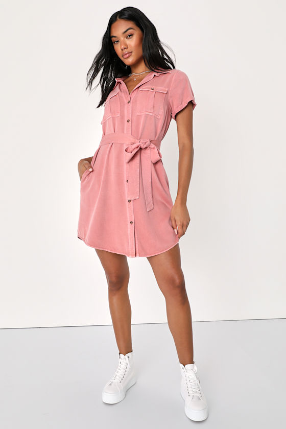 Rose Pink Button-Up Dress - Shirt Dress With Pockets - Dress - Lulus