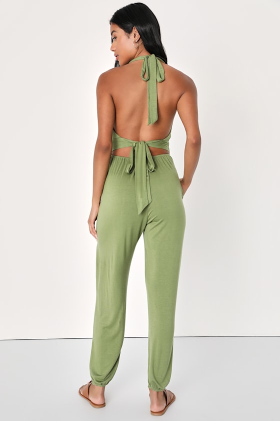 Olive Green Jumpsuit - Joggers Jumpsuit - Halter Jumpsuit - Lulus