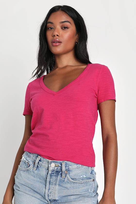 Pink Burnout Tee - V-Neck Tee - Short Sleeve Tee - Cute Tee - Lulus