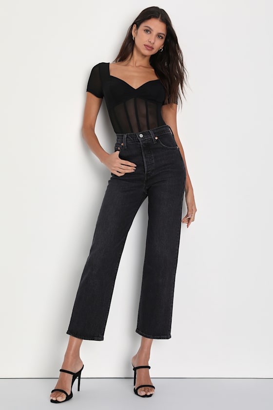 Black Mesh Bodysuit - Short Sleeve Bodysuit - Bustier Bodysuit - Lulus