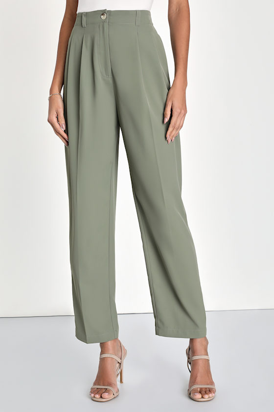 Sage Green Pants - High-Rise Trouser Pants - Straight Leg Pants - Lulus