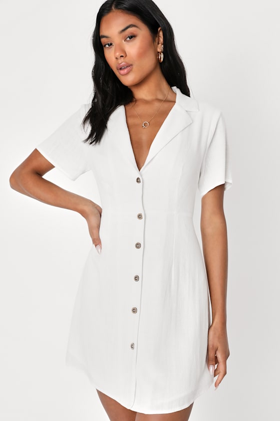 White Collared Dress - Button-Up Mini Dress - Cute Simple Dress - Lulus