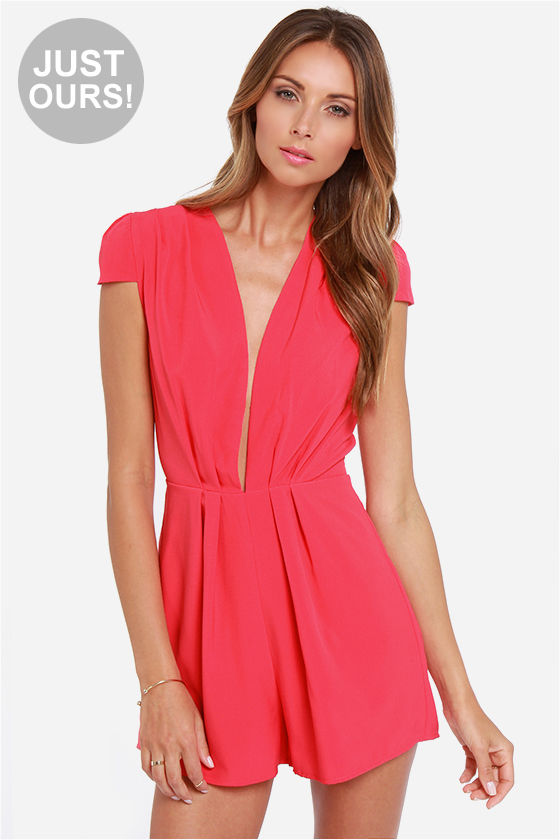 Sexy Coral Romper - V Neck Romper - $45.00 - Lulus