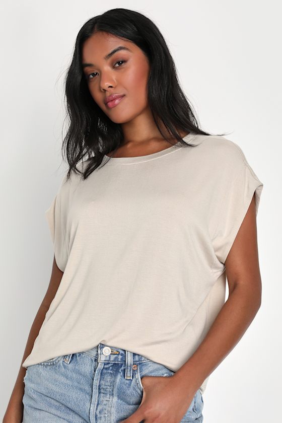 Beige Tee - Short Sleeve Tee - Jersey Knit Tee - Crew Neck Tee - Lulus