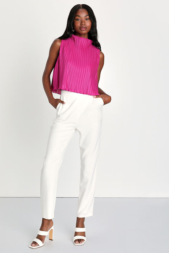 Chic Magenta Top - Sleeveless Top - Pleated Satin Top - Lulus