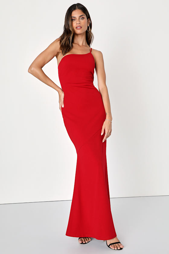 Red One-Shoulder Dress - Red Mermaid Maxi Dress - Red Gown - Lulus