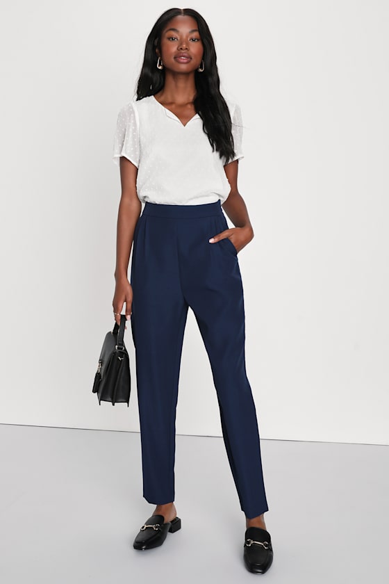 Cute Navy Blue Pants - Blue Trouser Pants - High Waisted Pants - Lulus