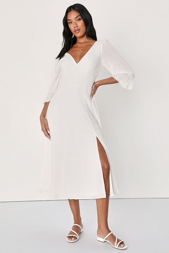 White Midi Dress - Backless Dress - Embroidered Dress - Lulus
