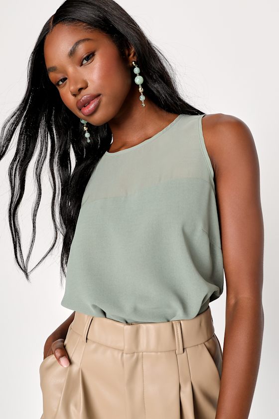 Chic Sage Tank Top - Sleeveless Sheer Top - Women's Tank Top - Lulus