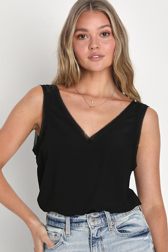 Black Chiffon Tank - Raw Hem Tank Top - Chiffon Tank Top - Lulus