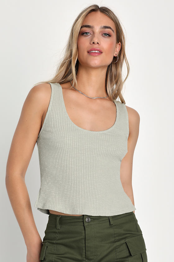 Sage Green Tank Top - Ribbed Tank Top - Scoop Neck Tank Top - Lulus