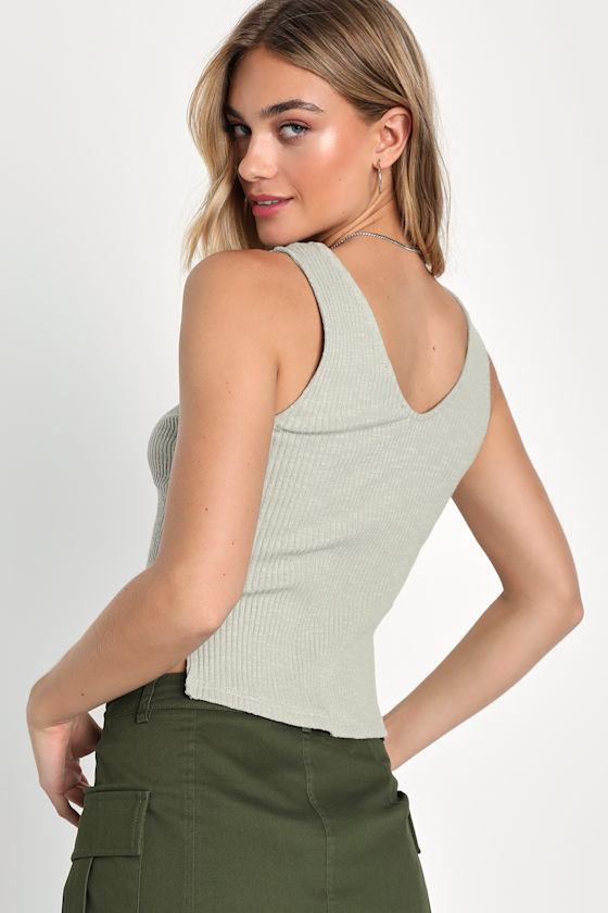 Sage Green Tank Top - Ribbed Tank Top - Scoop Neck Tank Top - Lulus