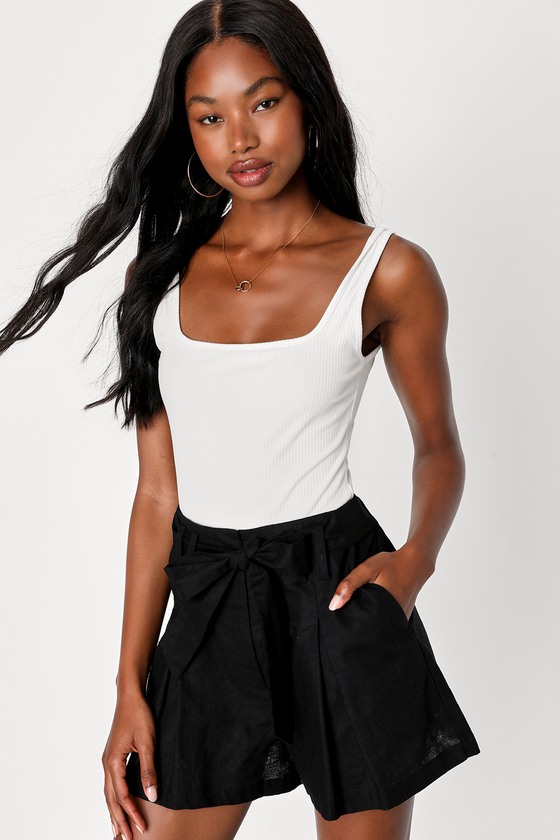 Black Linen Shorts Paperbag Shorts High Waisted Shorts Lulus