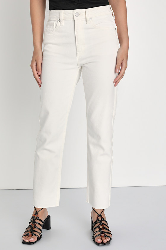 Ivory Denim Jeans - High-Waisted Jeans - Straight-Leg Pants - Lulus