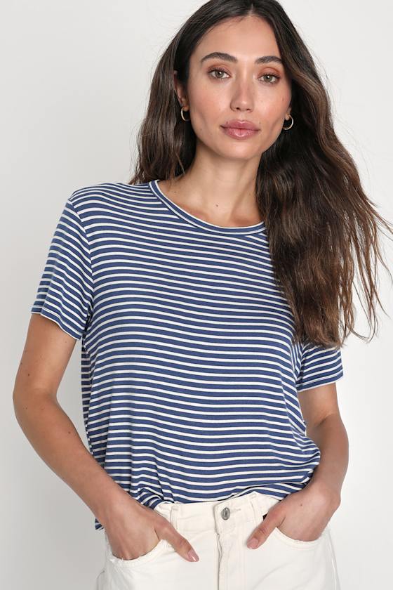 Blue and White Striped Tee - Short Sleeve Tee - Crew Neck Tee - Lulus
