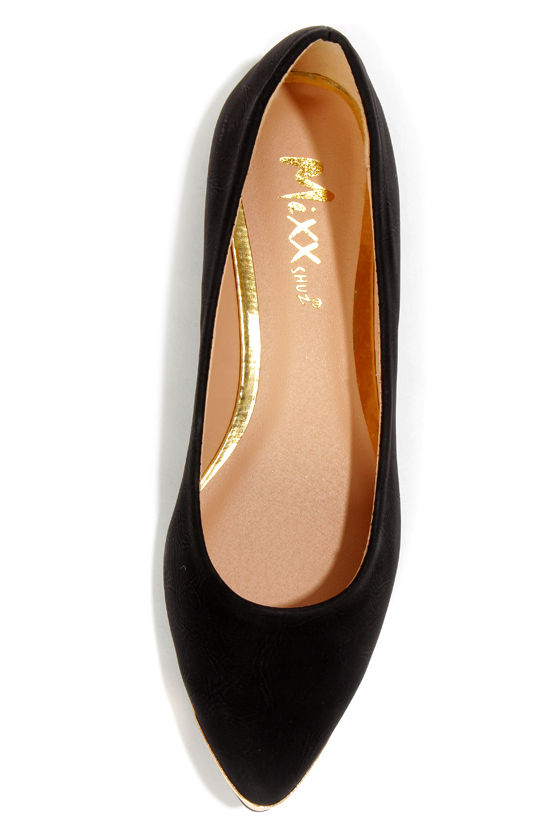 Mixx Shuz Ian 02 Black Gold-Tipped Pointed Flats - $25.00