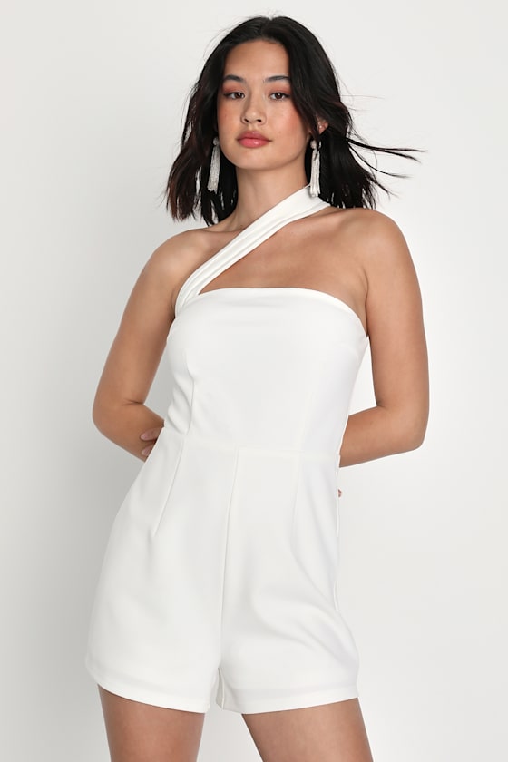 White One-Shoulder Romper - Cutout Romper - Sexy Romper - Lulus