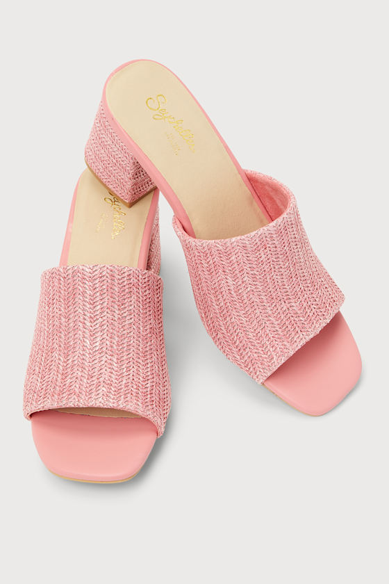 Seychelles Adapt Pink - Raffia Woven Heels - Mule Sandals - Lulus