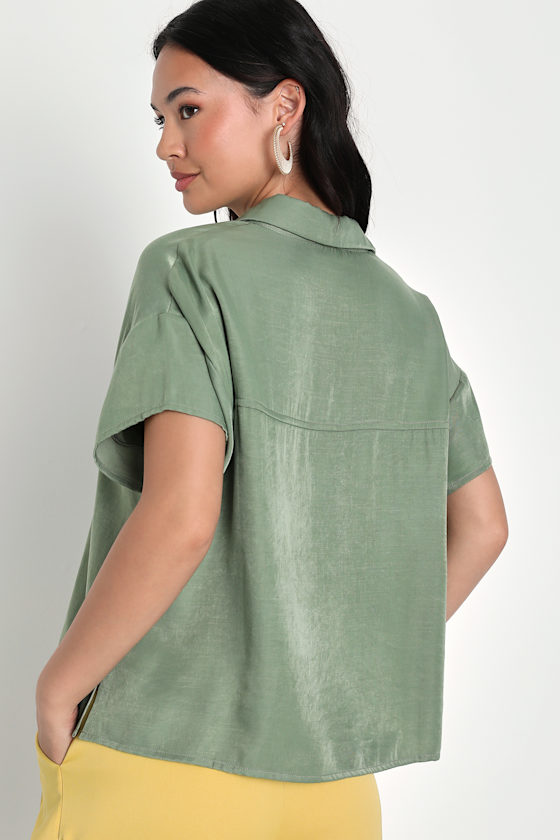 Green Short Sleeve Top - Button-Up Top - Simple Top - Lulus