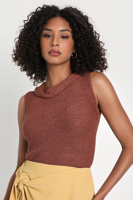 Rust Brown Tank Top - Cowl Neck Top - Sweater Knit Tank Top - Lulus