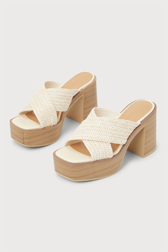 Beige Platform Sandals - Raffia Slide Sandals - Platform Slides - Lulus