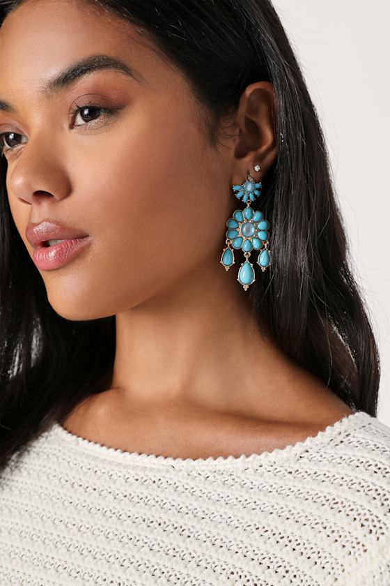 Blue Statement Earrings - Floral Earrings - Blue Boho Earrings - Lulus