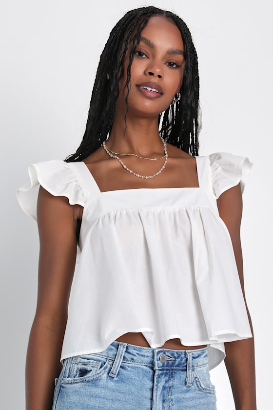 White Ruffled Cotton Top - Tie-Back Tank Top - Ruffled Tank Top - Lulus