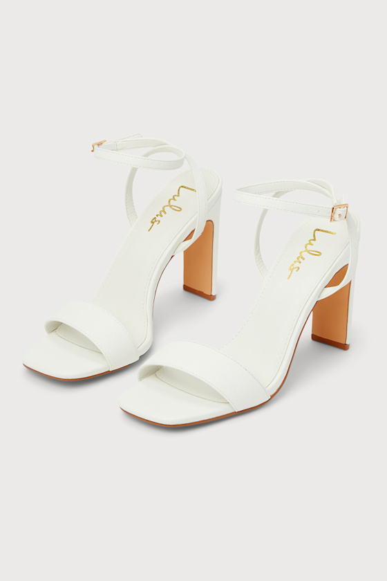 White Ankle Strap Heels - Square Toe Heels - White High Heels - Lulus