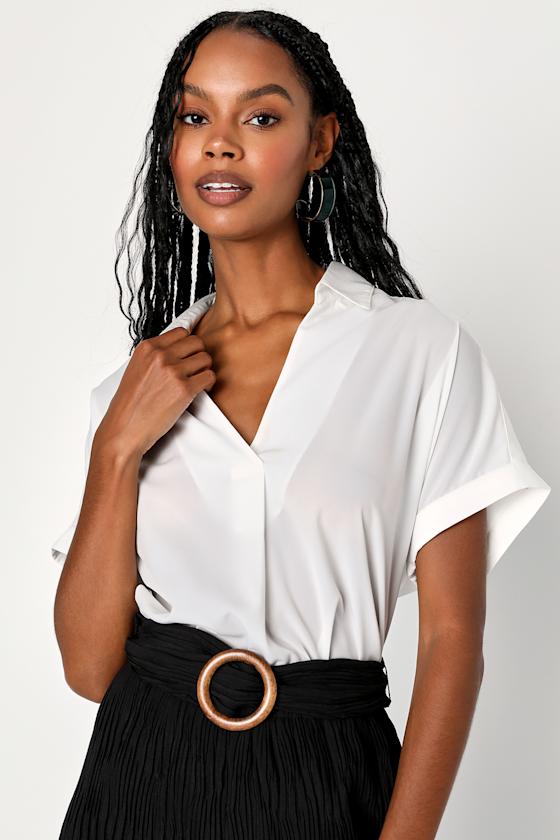 White Collared Top - Short Sleeve Top - Button-Back Top - Lulus