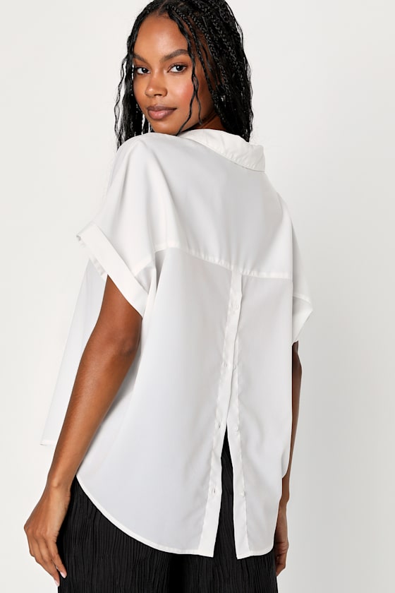 White Collared Top - Short Sleeve Top - Button-Back Top - Lulus