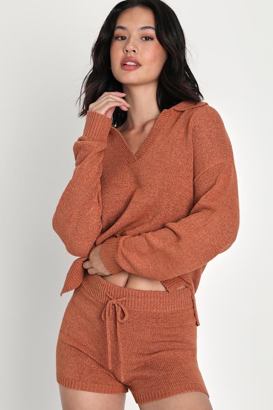 Rust Brown Shorts - Knit Lounge Shorts - Drawstring Shorts - Lulus