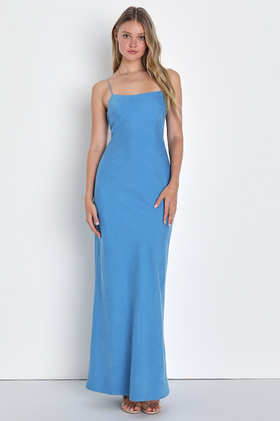 Washed Blue Lace-Up Dress - Column Maxi Dress - Lace-Up Dress - Lulus