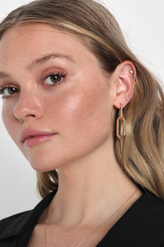 Chain Link Earrings - 14KT Gold Earrings - Carabiner Earrings - Lulus