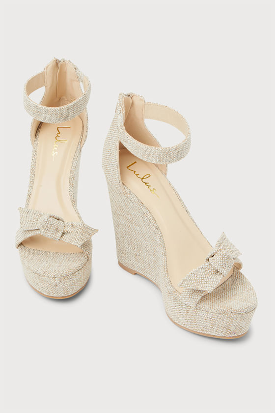 Woven Fabric Sandals - Bow Wedge Sandals - Platform Wedges - Lulus
