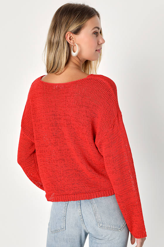 Red Sweater - Long Sleeve Sweater Top - Boat Neck Sweater Top - Lulus